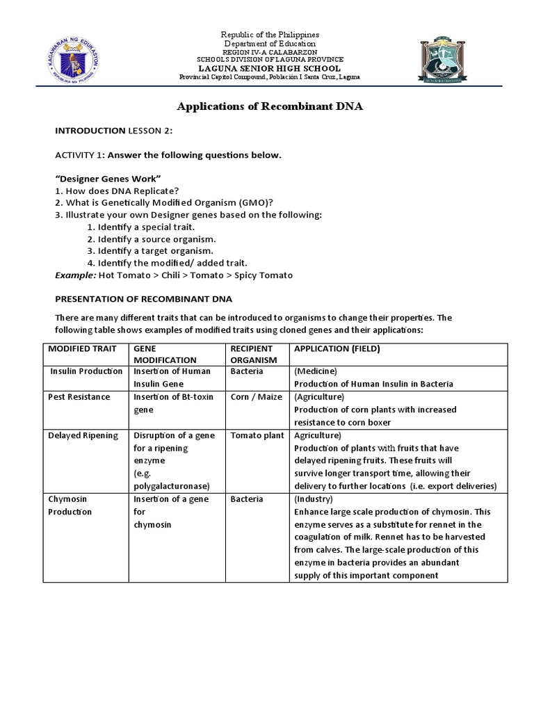 Recombinant DNA Applications in Biology | PDF | Primer (Molecular ...