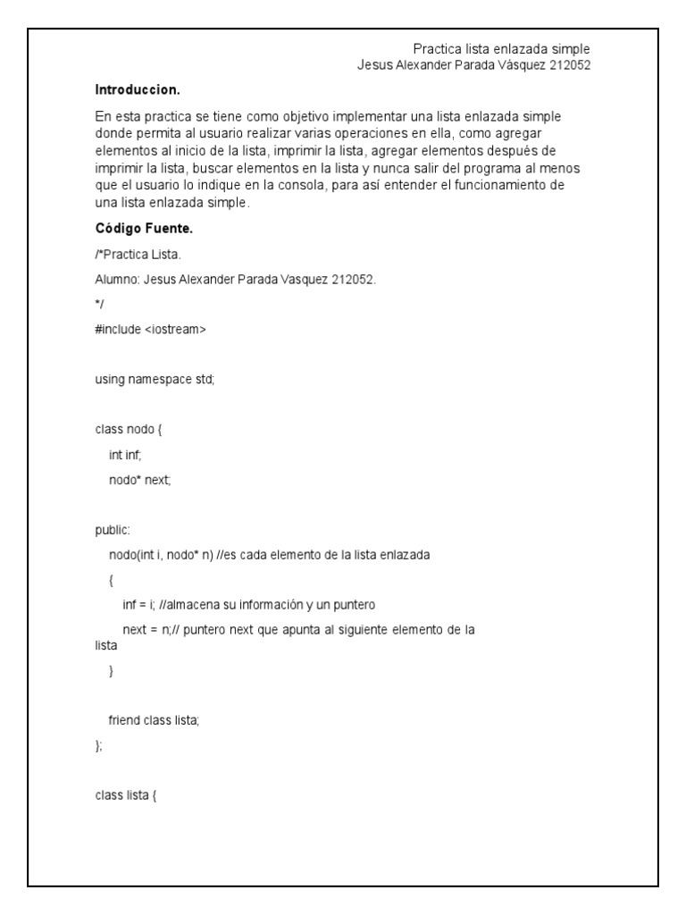 Practica Lista Enlazada Simple | PDF