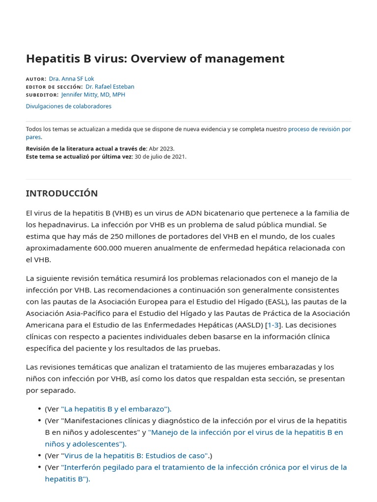 Hepatitis B Virus - Overview of Management - UpToDate | PDF | Hepatitis ...