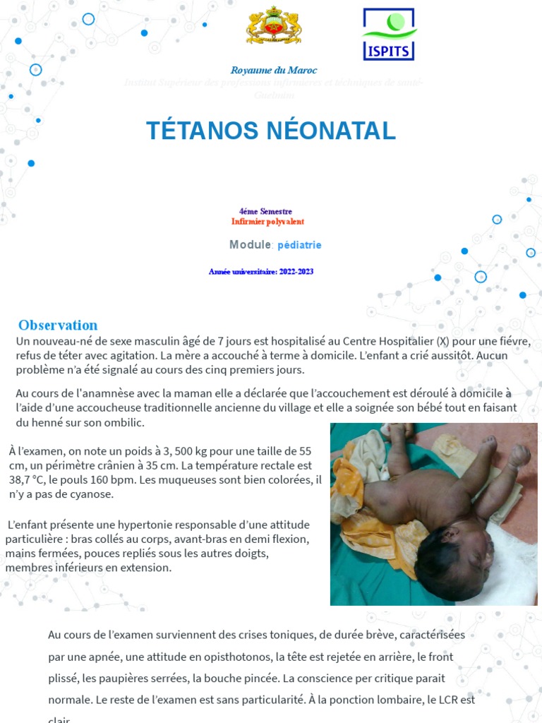 Tétanos néonatal : diagnostic et prise en charge | PDF | Médecine ...