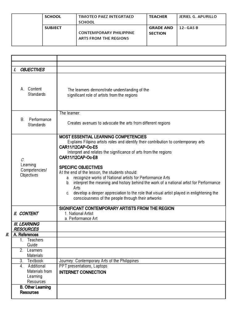 Cpar Lesson Plan 2 | PDF | Learning | Cognition
