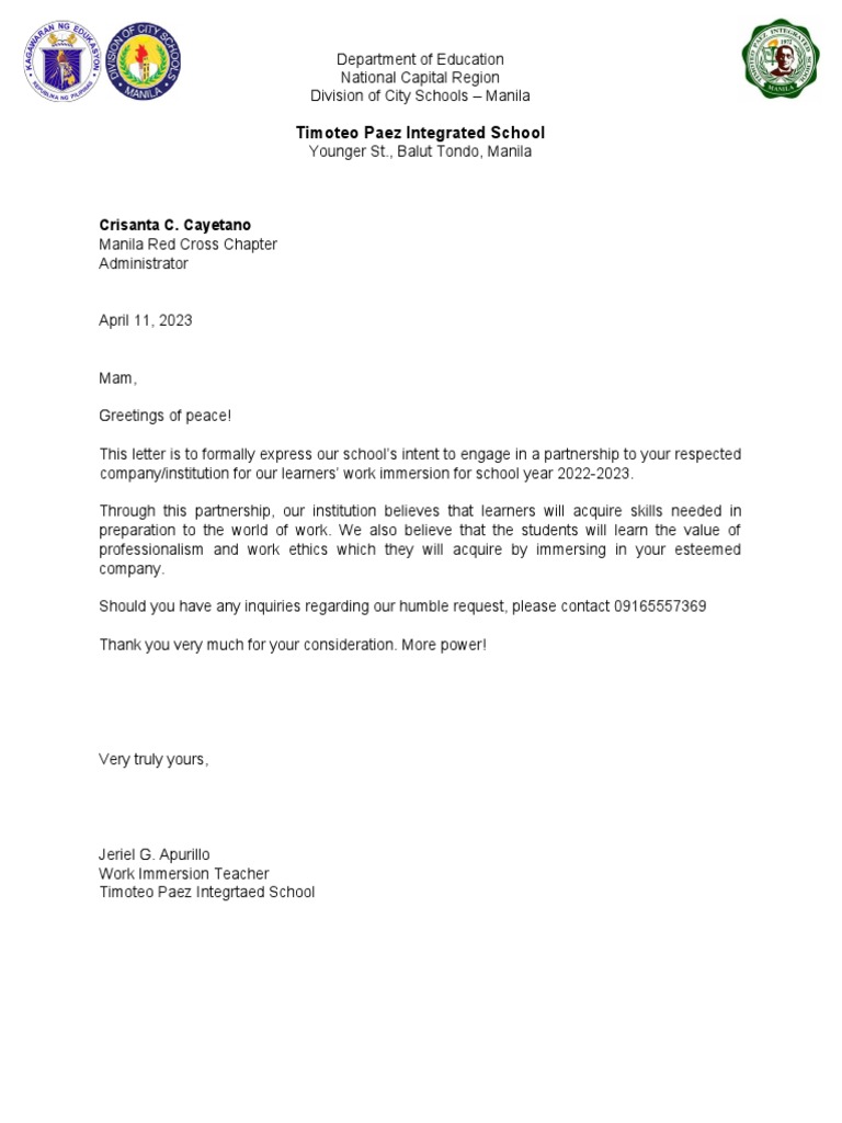 Letter-immersion Red Cross | PDF