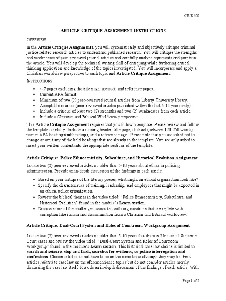 Article Critique Assignment Instructions | PDF