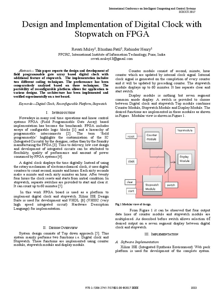 Design and Implementation of Digital Clock With Stopwatch On FPGA | PDF | Field Programmable ...
