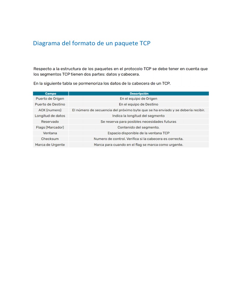 Guía del Formato de Paquete TCP | PDF