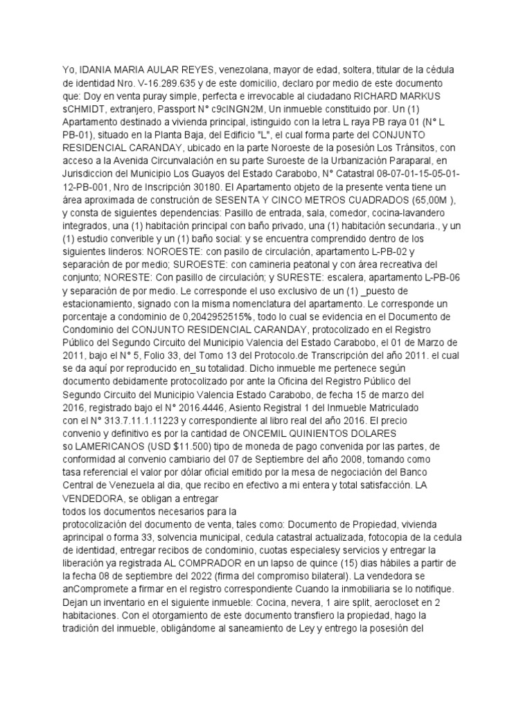 Documento de Venta Apartamento Caranday | PDF | Derecho privado | Ley común