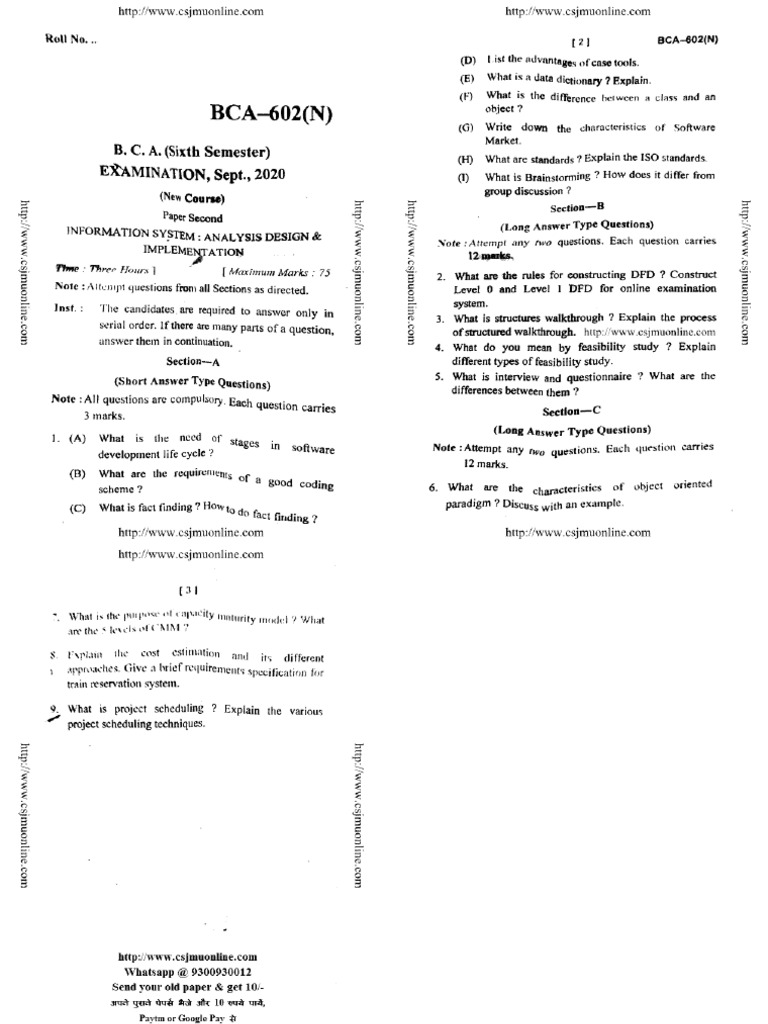 Bca 6 Sem Information System Analysis Design and Implementation Bca ...