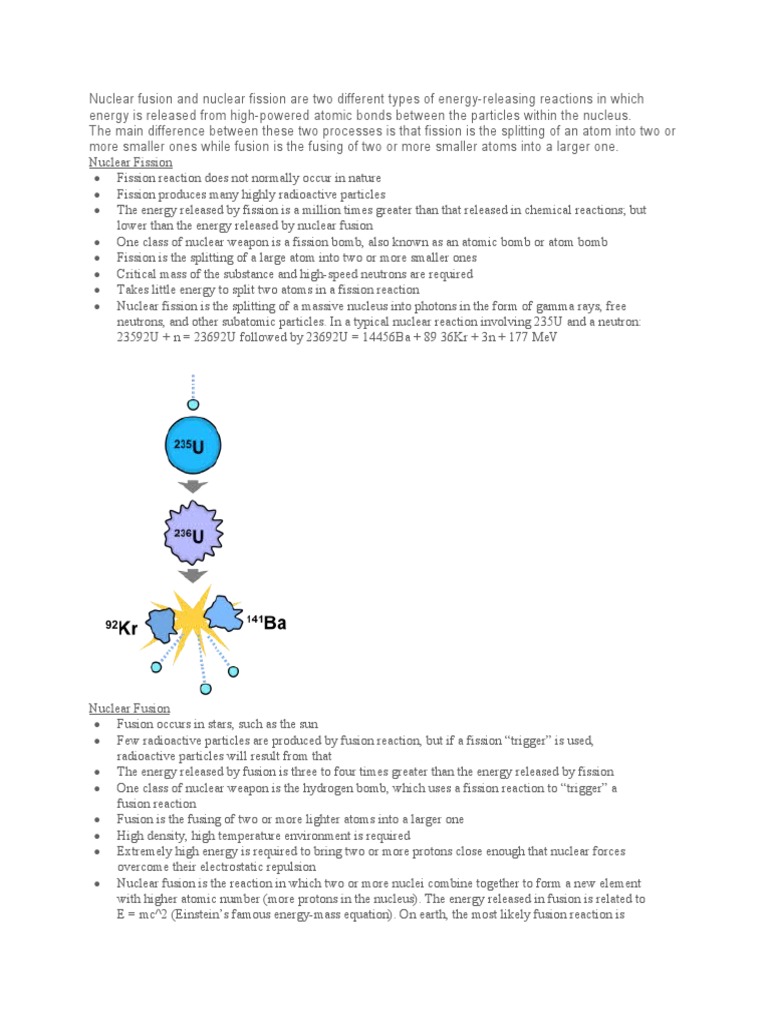 Fisiune Vs Fuziune Nucleara | PDF | Nuclear Reaction | Nuclear Fusion