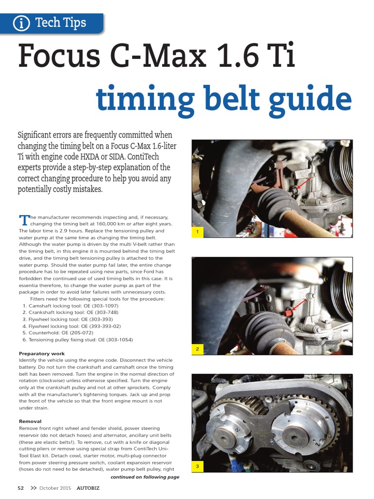 Focus C Max 16 Ti Timing Belt Fitting Guide | Download Free PDF | Belt (Mechanical) | Screw