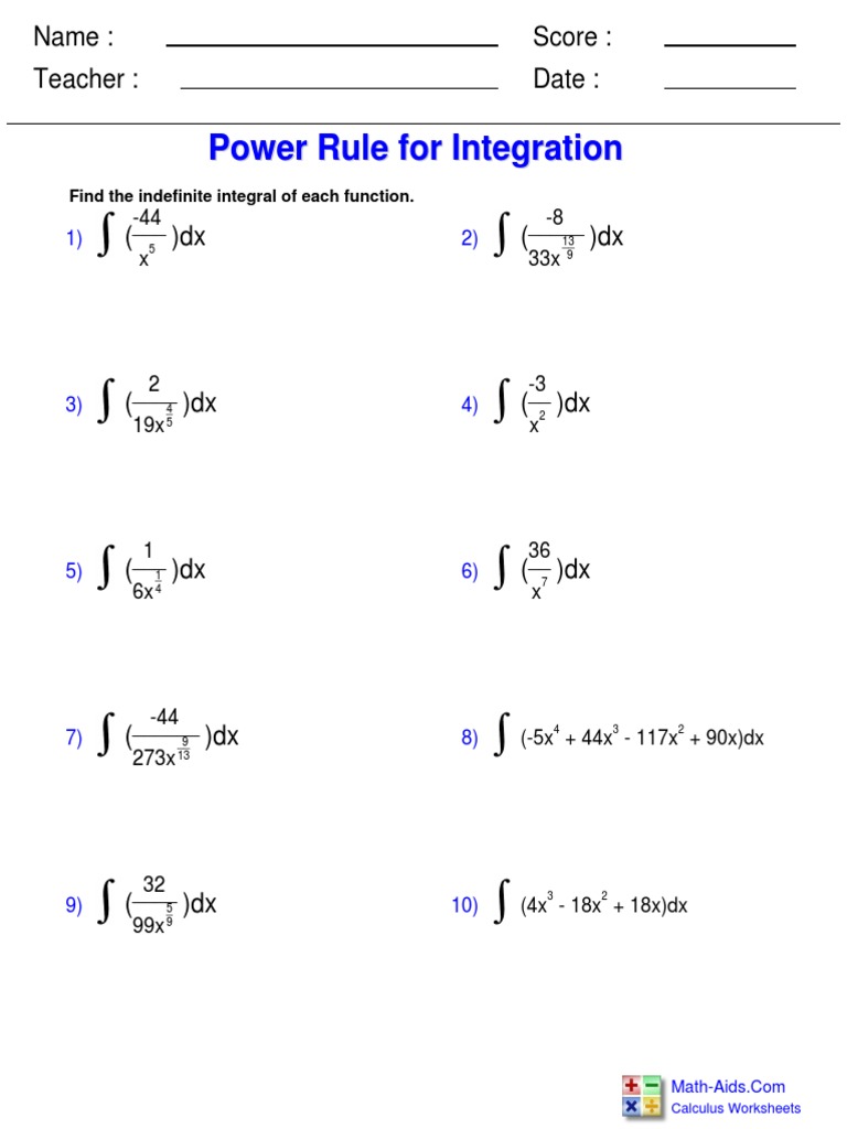 Power Rule For Integration | PDF | Integral | Algebra