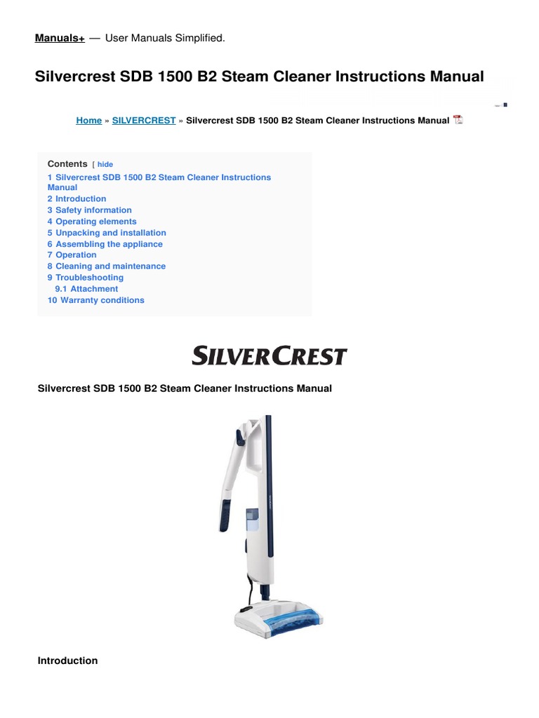 Silvercrest SDB 1500 b2 Steam Cleaner Instructions Manual | PDF | Mains ...