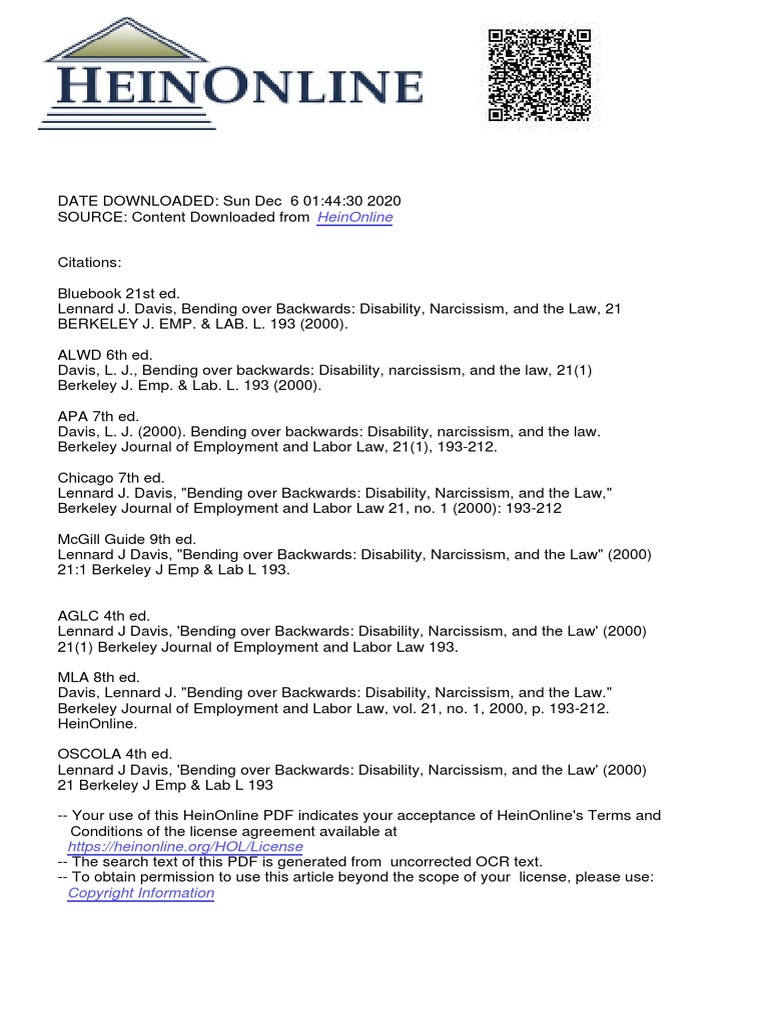 Davis - Bending Over Backwards | PDF | Social Stigma | Psychoanalysis