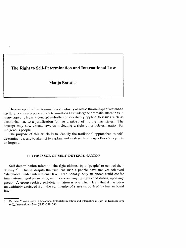 The Right To Self-Determination and International Law: Marija Batistich ...