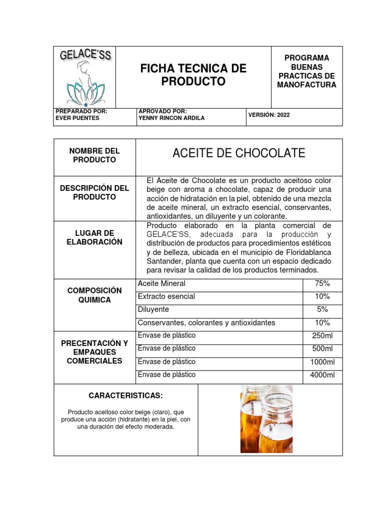Ficha Tecnica Aceite de Chocolate | PDF Ficha Tecnica Aceite de Chocolate | PDF