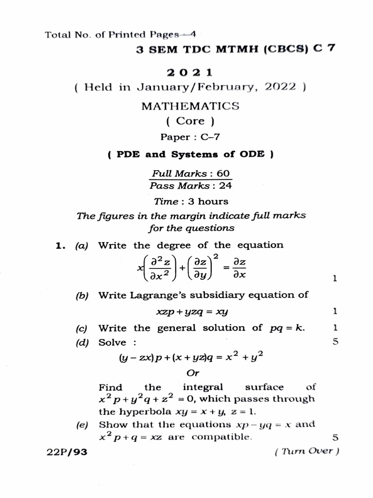 C7 PDE and Systems of ODE 2021 3rd Sem | Download Free PDF | Equations | Partial Differential ...