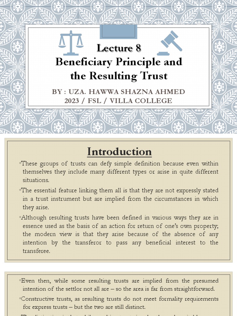 Beneficiary Principle And The Resulting Trust Pdf Trust Law