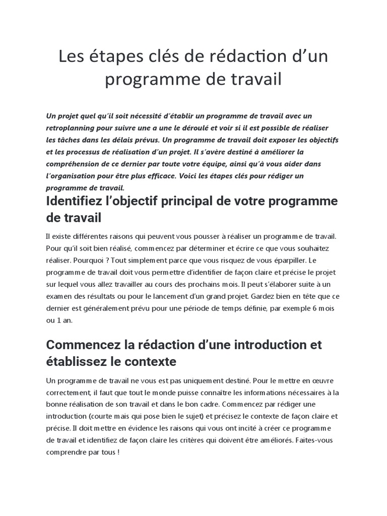 Les Étapes Clés de Rédaction D'un Programme de Travail (TDR) | PDF | Gestion de projet ...