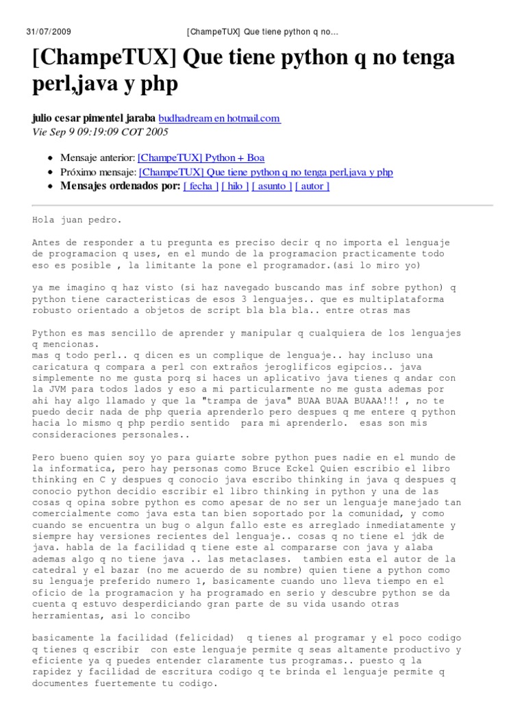 Que Tiene de Diferente Python Vs Java Perl PHP | PDF | Perl | Python ...