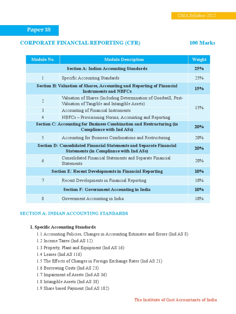 Paper 18: Corporate Financial Reporting (CFR) 100 Marks | PDF ...