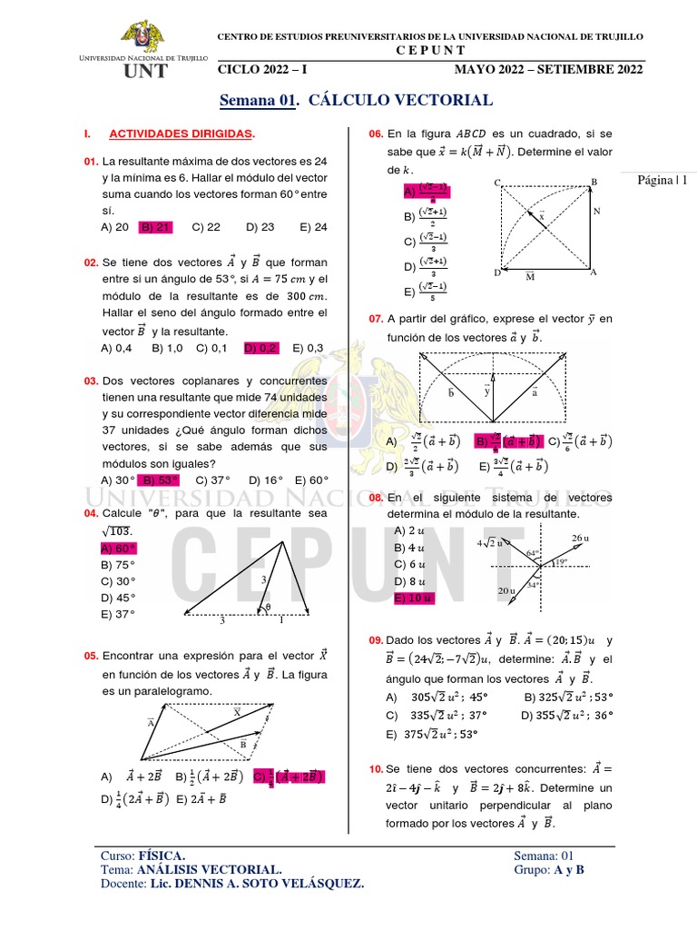 Sesion 01 Practica Resuelta - Análisis Vectorial | PDF | Vector Euclidiano | Cálculo vectorial