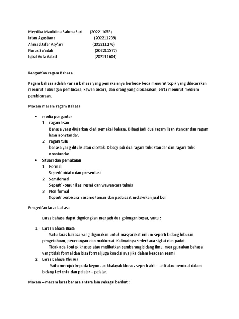 Ragam dan Laras Bahasa | PDF | Seni & Disiplin Bahasa