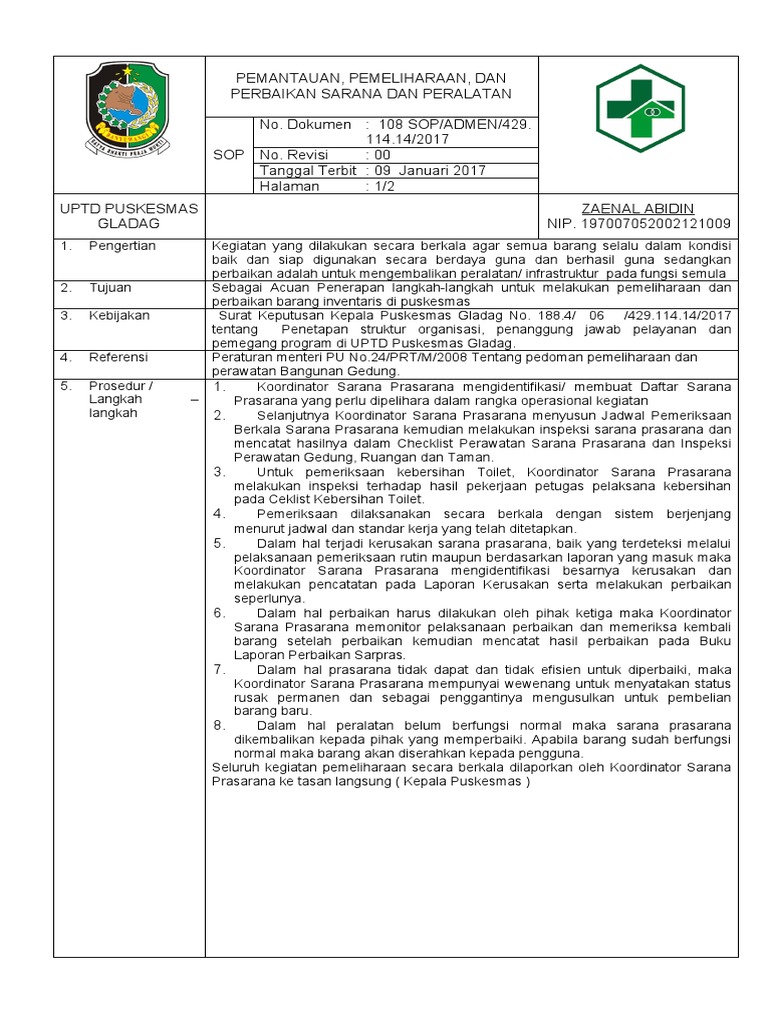 Sop Pemantauan Dan Perbaikan Sarana Dan Peralatan | PDF | Bisnis | Sains & Matematika