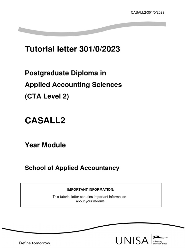Tutorial Letter 301/0/2023: Casall2 | PDF | University And College ...