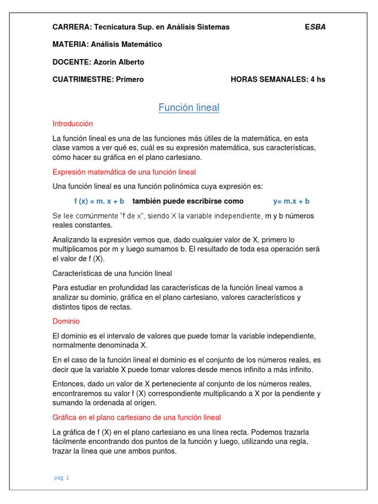 Función Lineal y Función Cuadrática | PDF