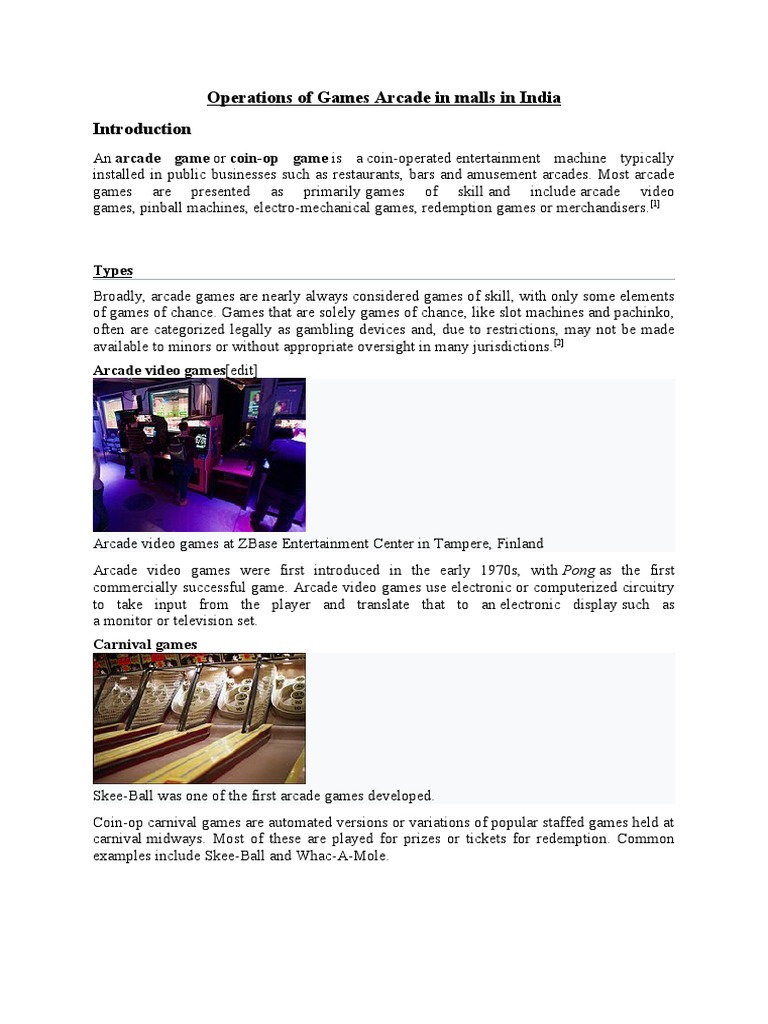Operations of Games Arcade in Malls in India | PDF | Entertainment | Gaming