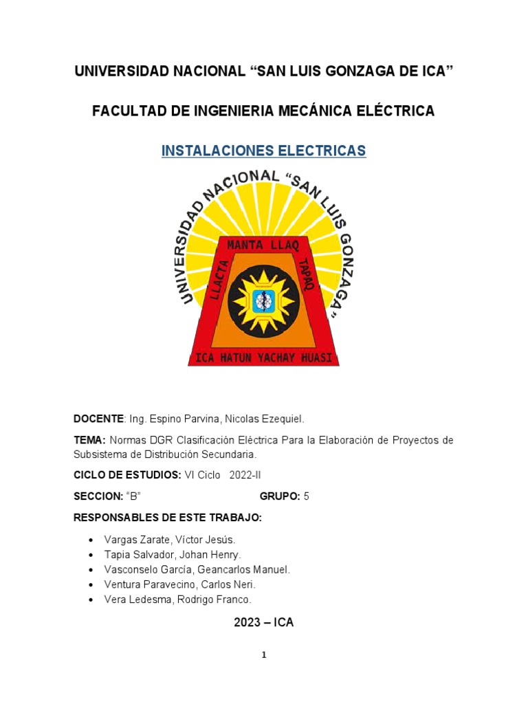 Norma Dge "Calificación Eléctrica para La Elaboración de Proyectos de Subsistemas de ...