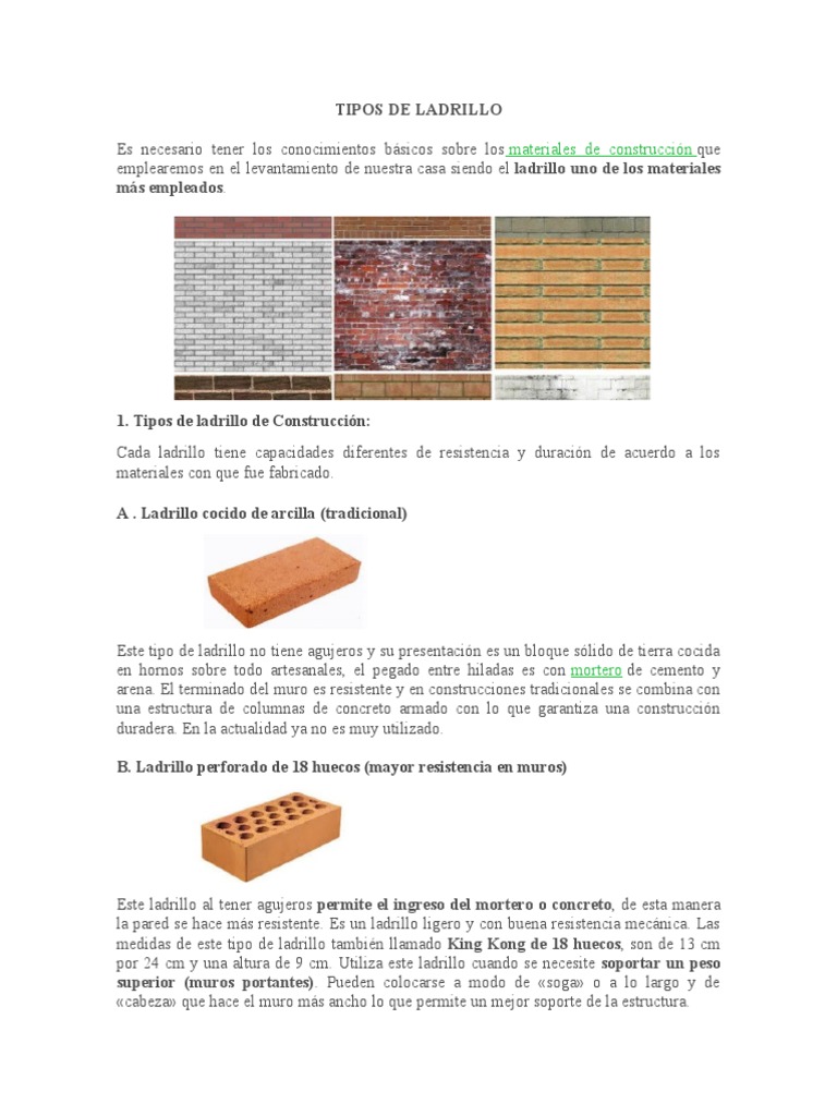 Ses. 13 TIPOS DE LADRILLOS | PDF | Ladrillo | Hormigón