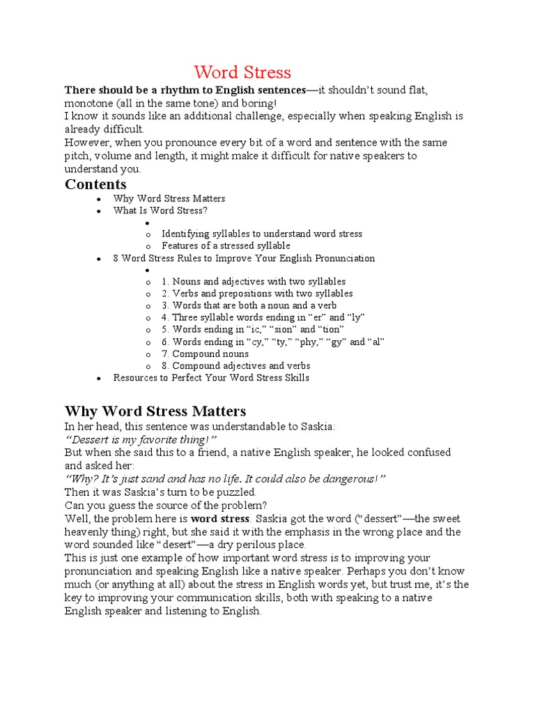 Word Stress | PDF | English Language | Stress (Linguistics)