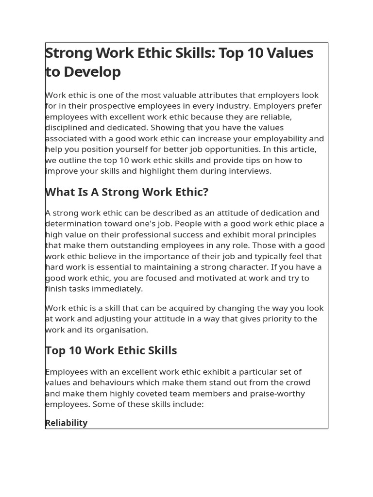 Work Ethic Skills | PDF