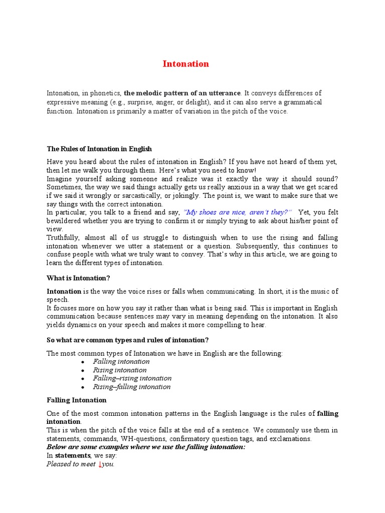 Intonation | PDF | Question | English Language