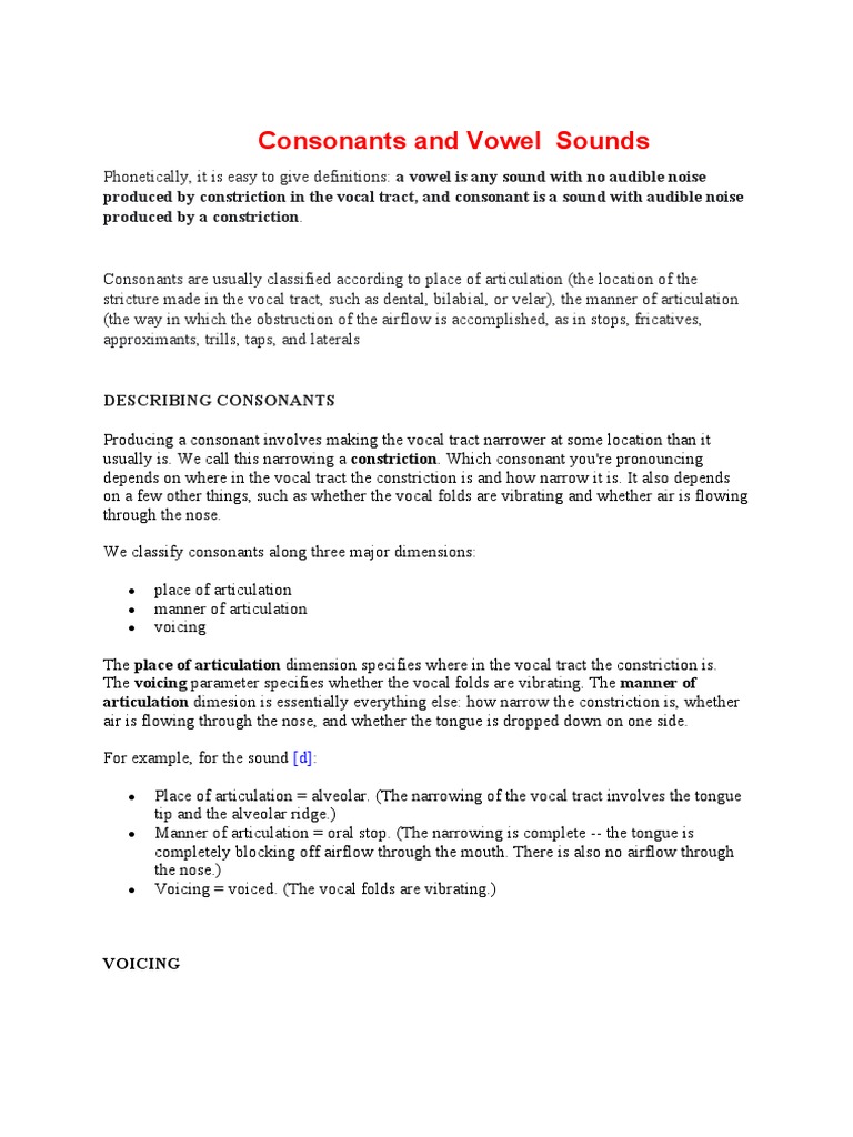 Consonants and Vowel Sounds | PDF | Consonant | Human Communication