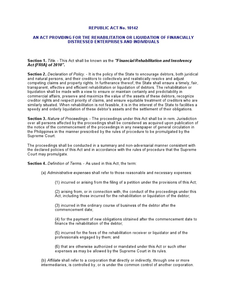 REPUBLIC ACT No. 10142 | PDF