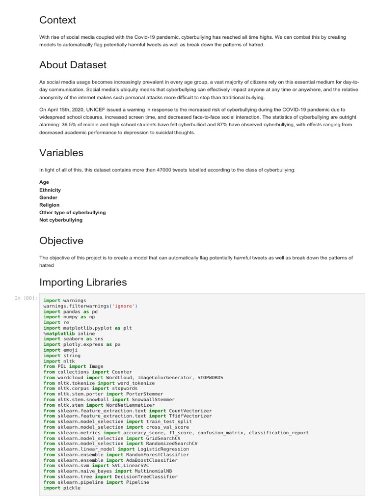 Cyberbullying Tweet Recognition Project 1677256740 | Download Free PDF | Cyberbullying | Support ...