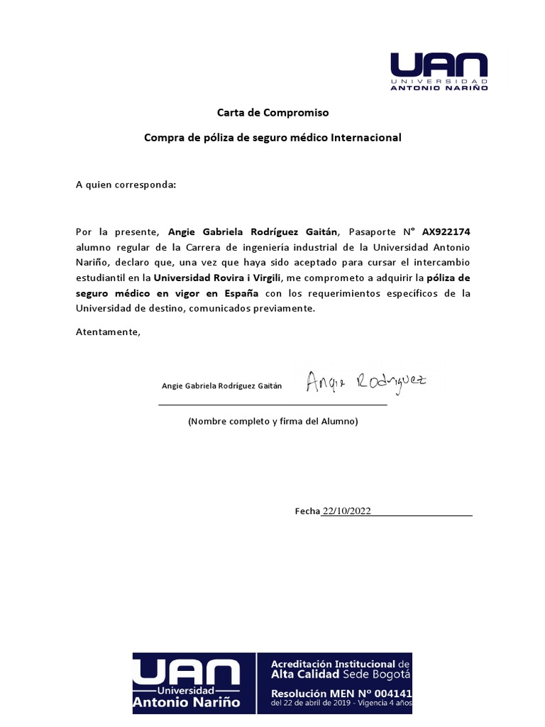 Carta de Compromiso Seguro Médico | PDF