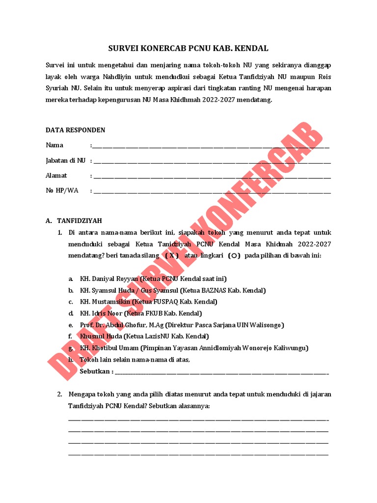 Survei Pemilihan Ketua PCNU Kendal | PDF