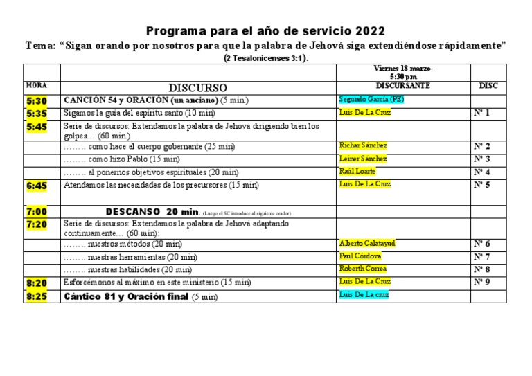 Programa de Servicio 2022: Extensión de la Palabra | PDF