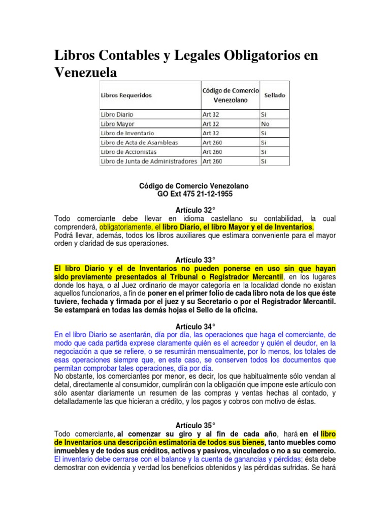 Libros Contables y Legales Obligatorios en Venezuela | PDF ...