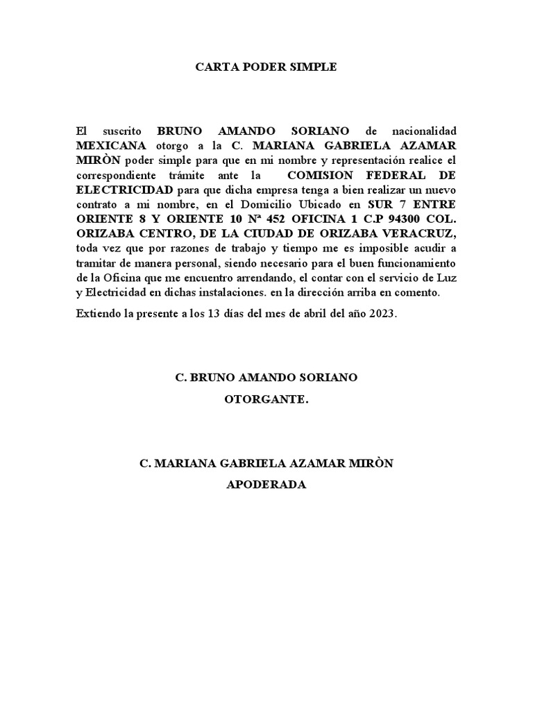 Carta Poder Simple para CFE | PDF