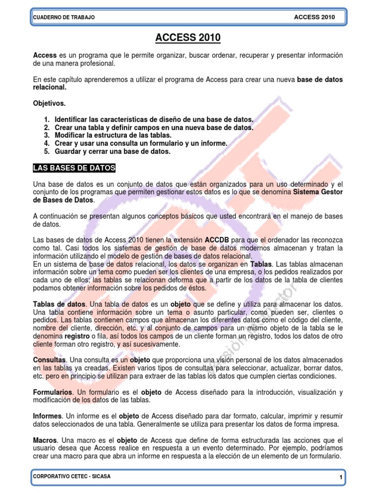 Manual Access 2010 | PDF | Bases de datos | Ventana (informática)