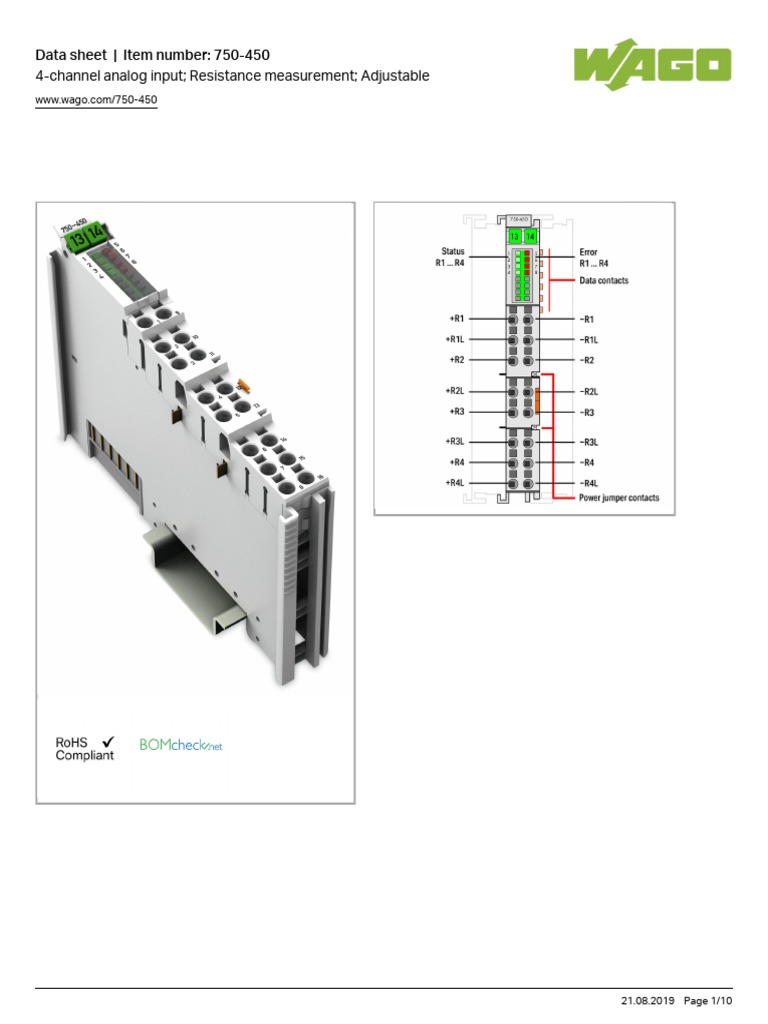 WAGO 750 450 Datasheet | PDF | Electrical Engineering | Electricity