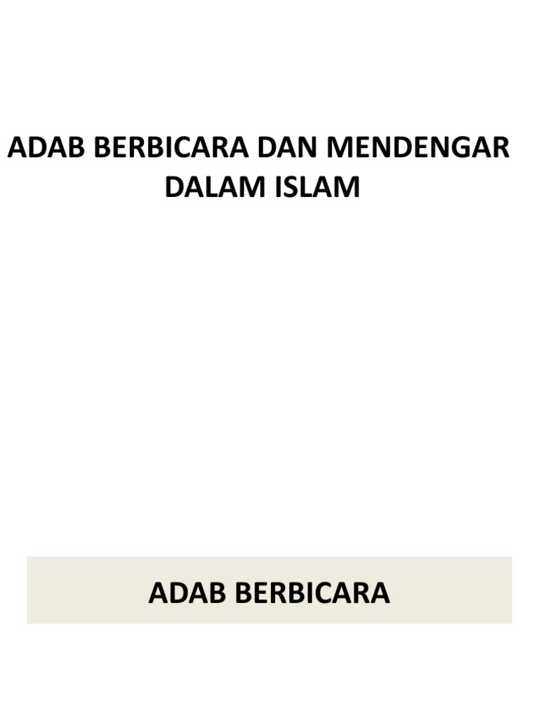 Adab Berbicara dan Mendengar Islam | PDF