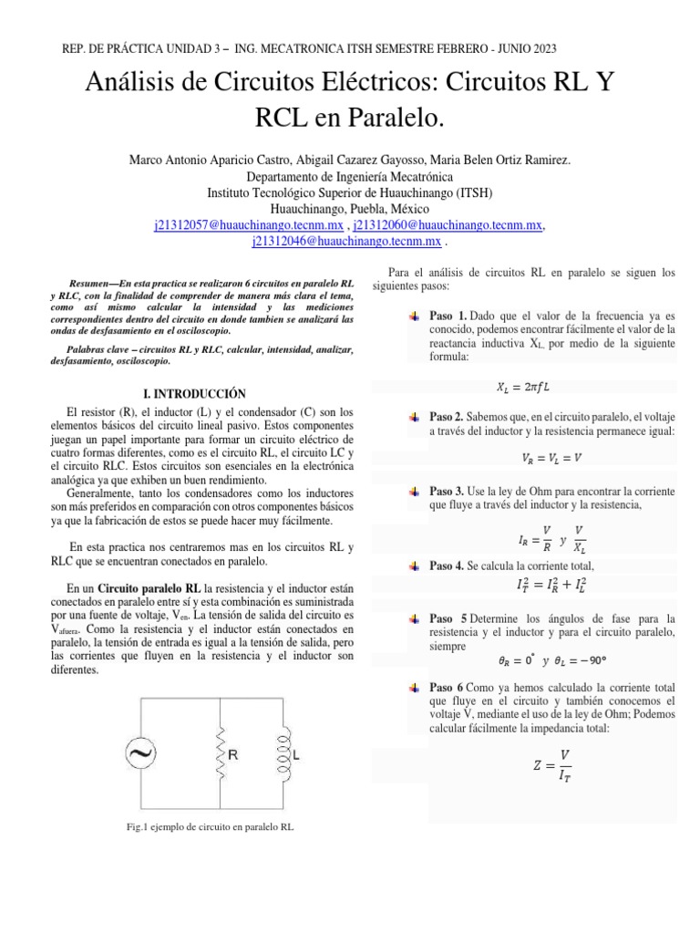 Practica de Circuitos RL Y RLC en Paralelo | PDF | Impedancia eléctrica | Inductor