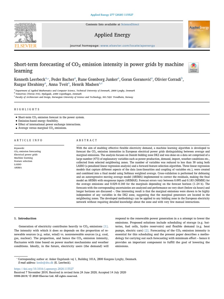 40 - Short-Term Forecasting of CO2 Emission Intensity in Power Grids by ... 40 - Short-Term Forecasting of CO2 Emission Intensity in Power Grids by ...