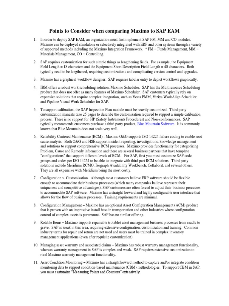Maximo vs SAP EAM: Key Comparison Points | PDF | Enterprise Resource ...