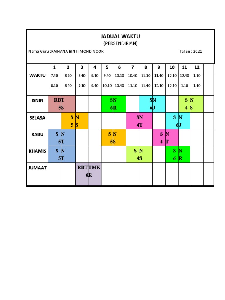 Template Jadual Waktu Kosong | PDF