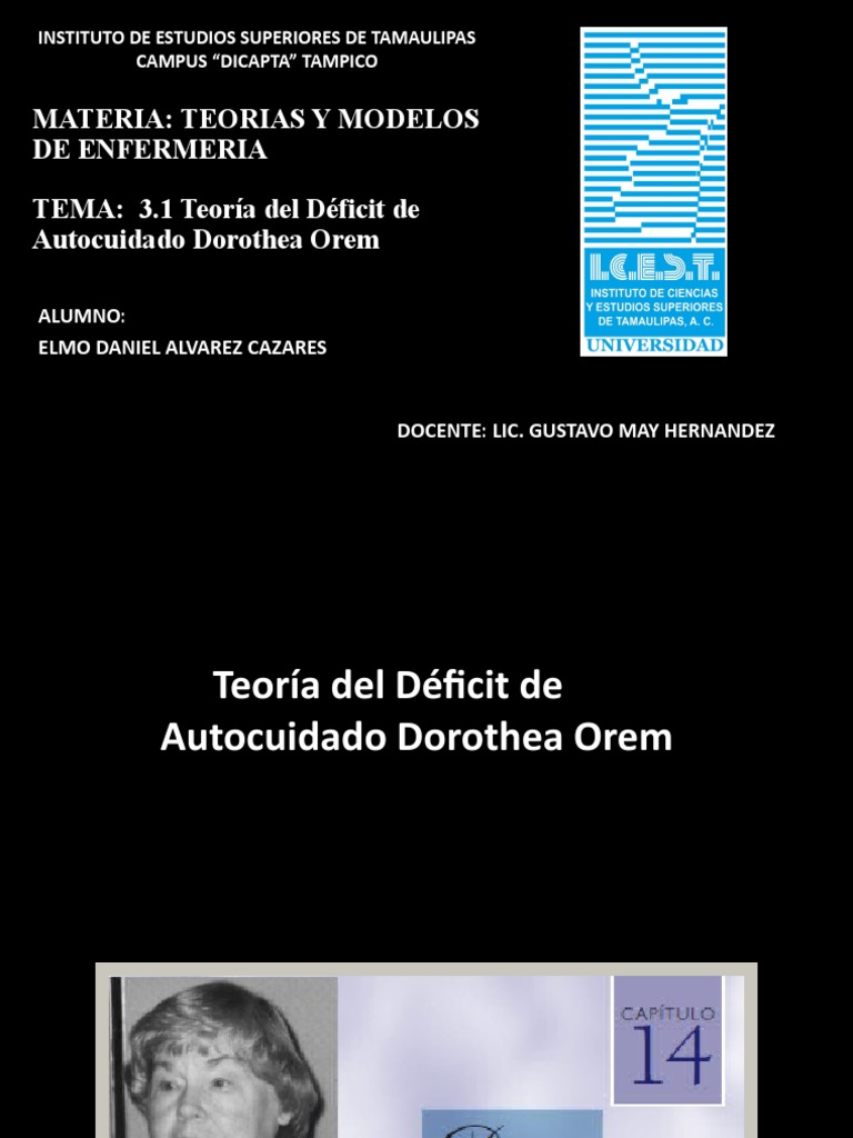 EXPOSICION TEMA 3.1 Teoría Del Déficit de Autocuidado Dorothea Orem | PDF | Enfermería | Cuidado ...